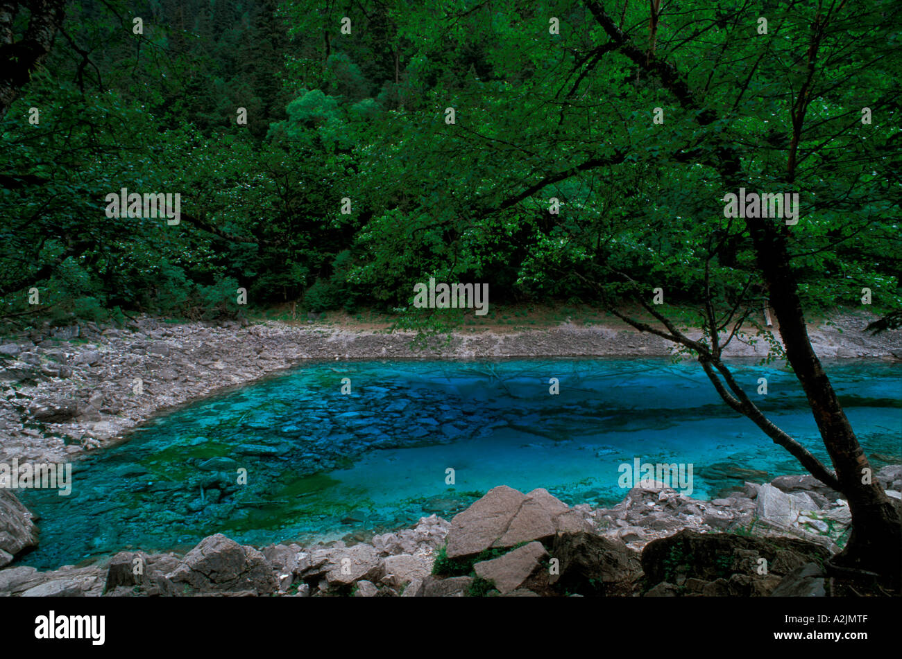 Jiuzhaigou National Park contains several multi-colored lakes, and ...