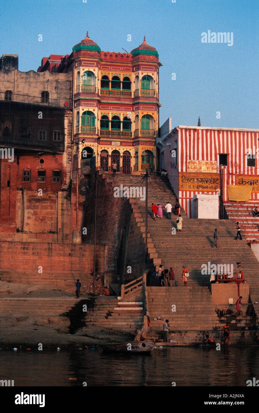 The Ganges River, Major river in Northern India, People gathering for ...