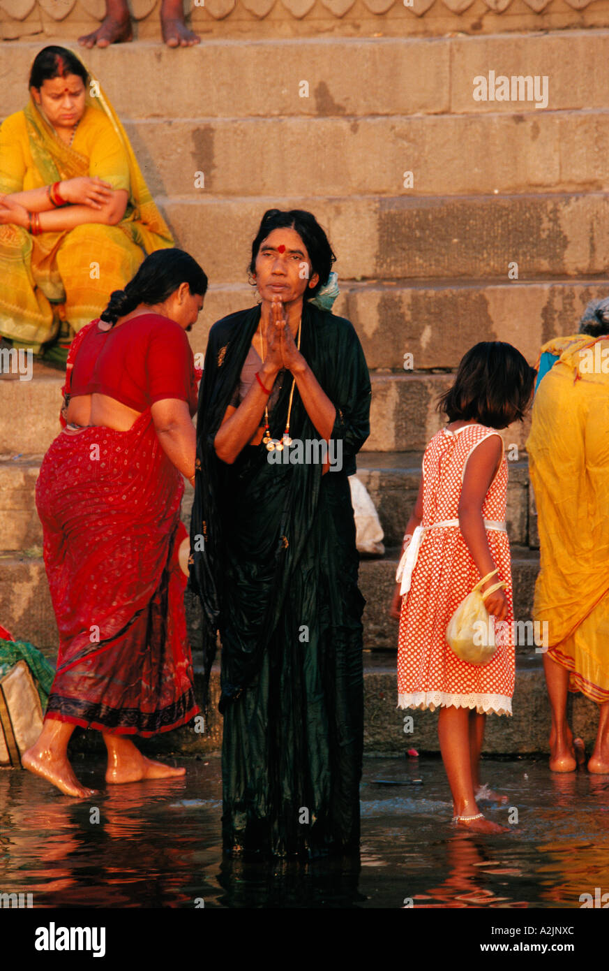 The Ganges River, Major river in Northern India, People gathering for ...