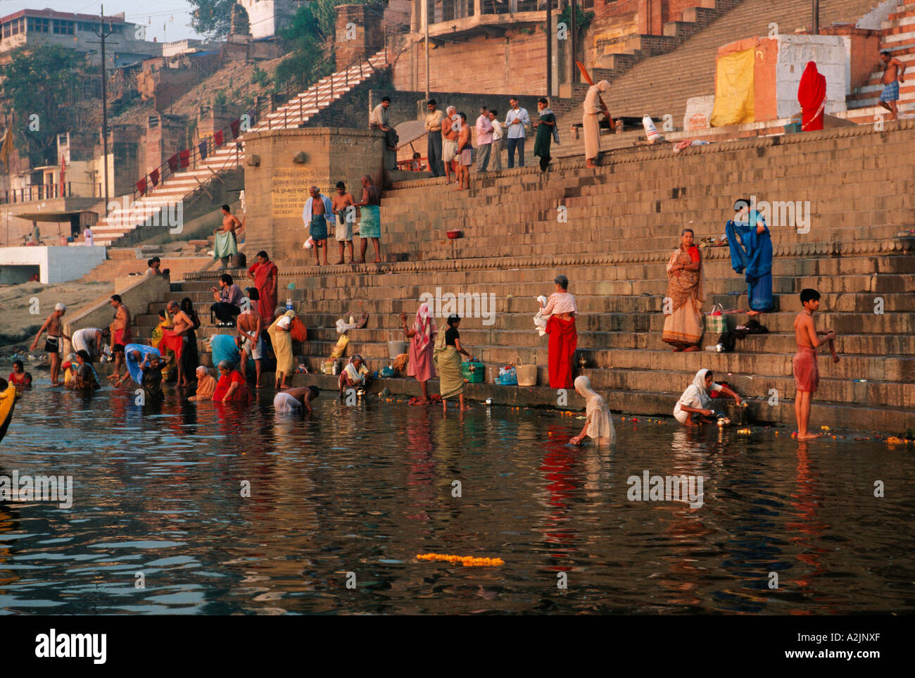 The Ganges River, Major river in Northern India, People gathering for ...
