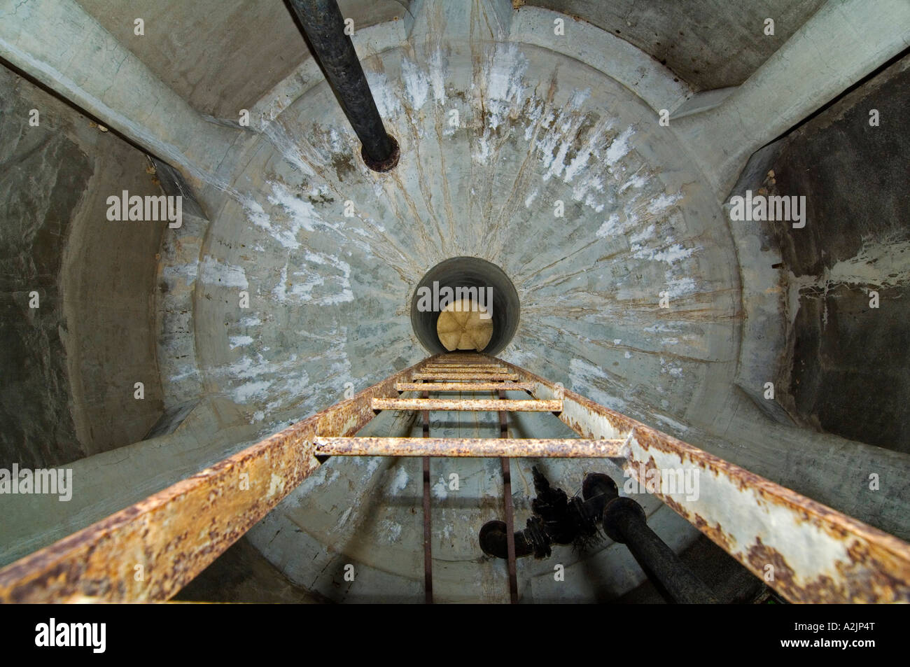 Inside bottom of a water tower for steam locomotives Stock Photo - Alamy