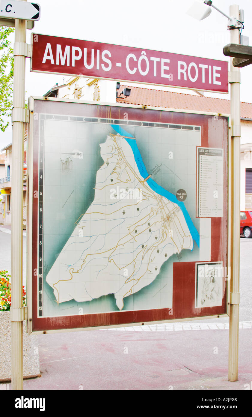 A map in the center of the town of Ampuis showing an overview of the ...