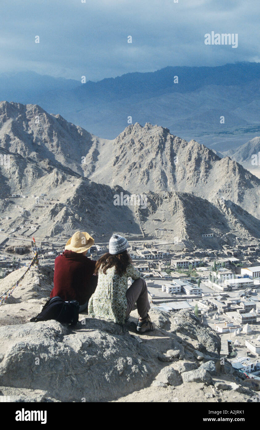India, a couple admire the view over Leh Stock Photo - Alamy