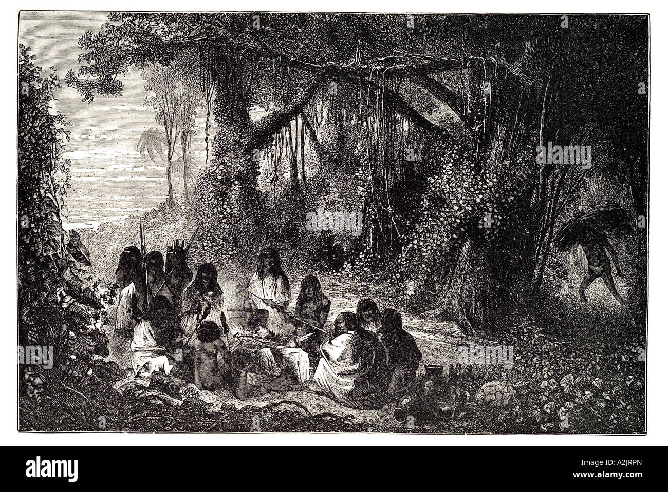 South America American native tribe cooking meal rain forest people ...