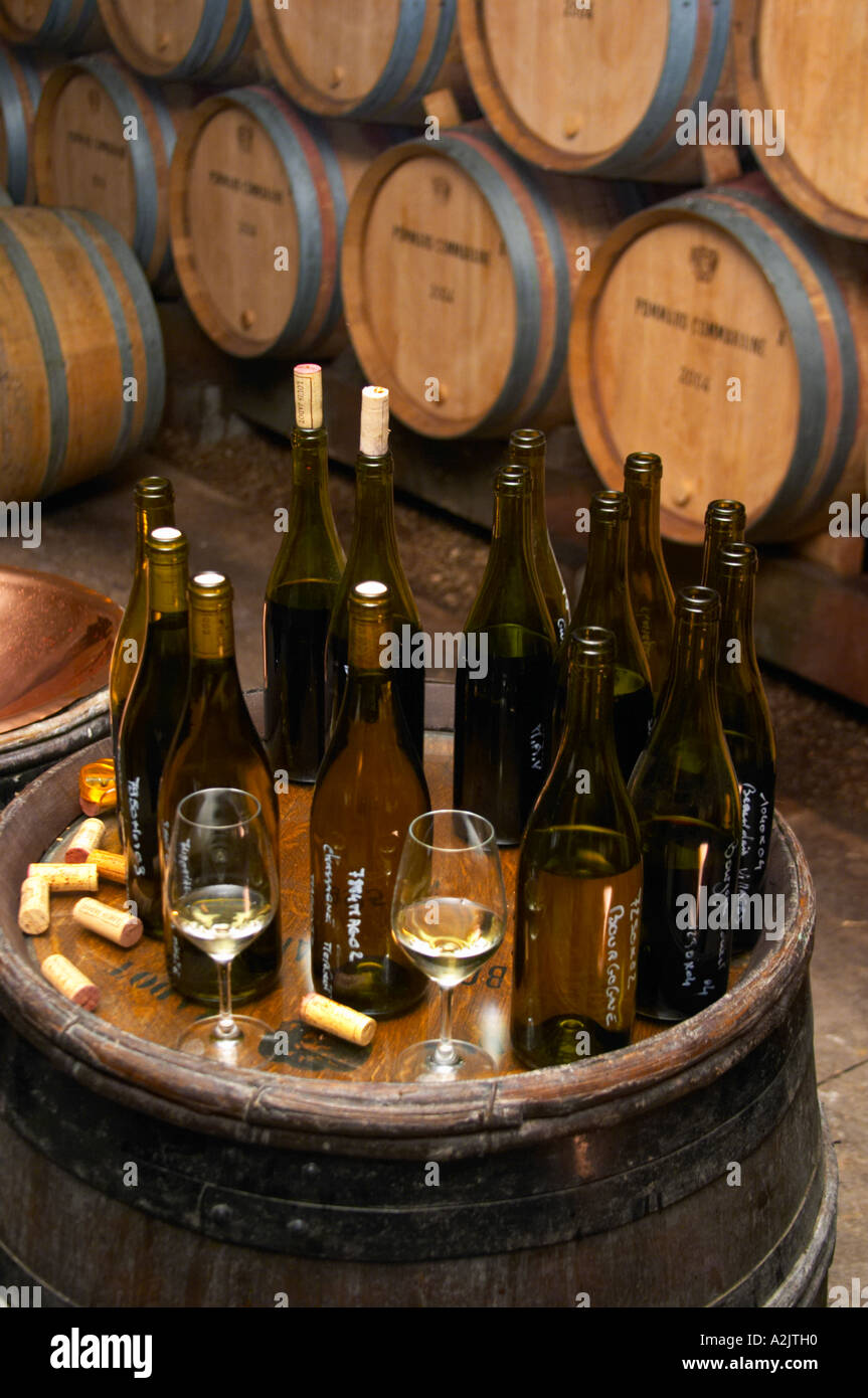 The old style vaulted barrel aging cellar with barriques pieces with ...