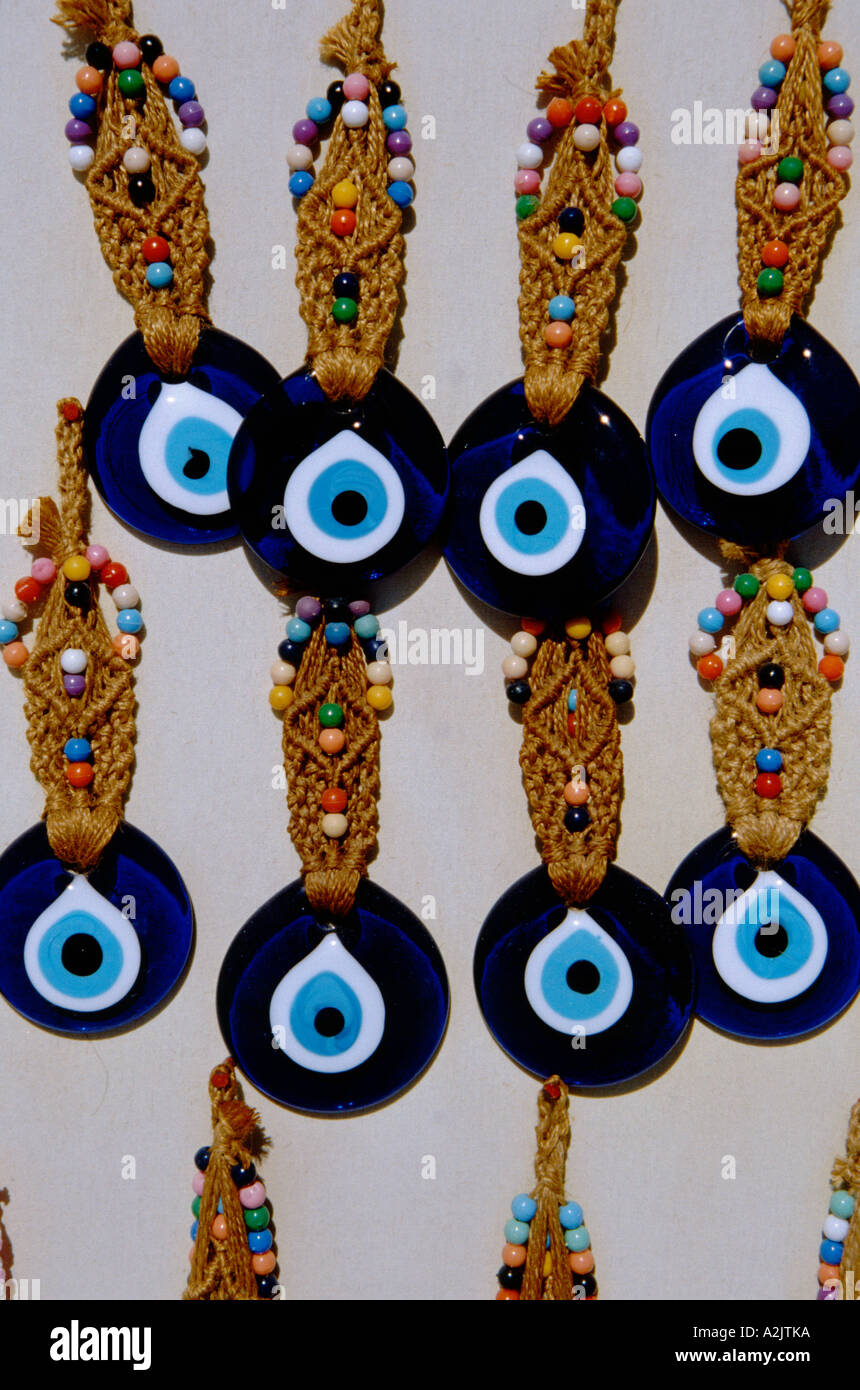 Turkey, Cappadocia, Goreme Valley. Traditional blue & white Evil Eye ...