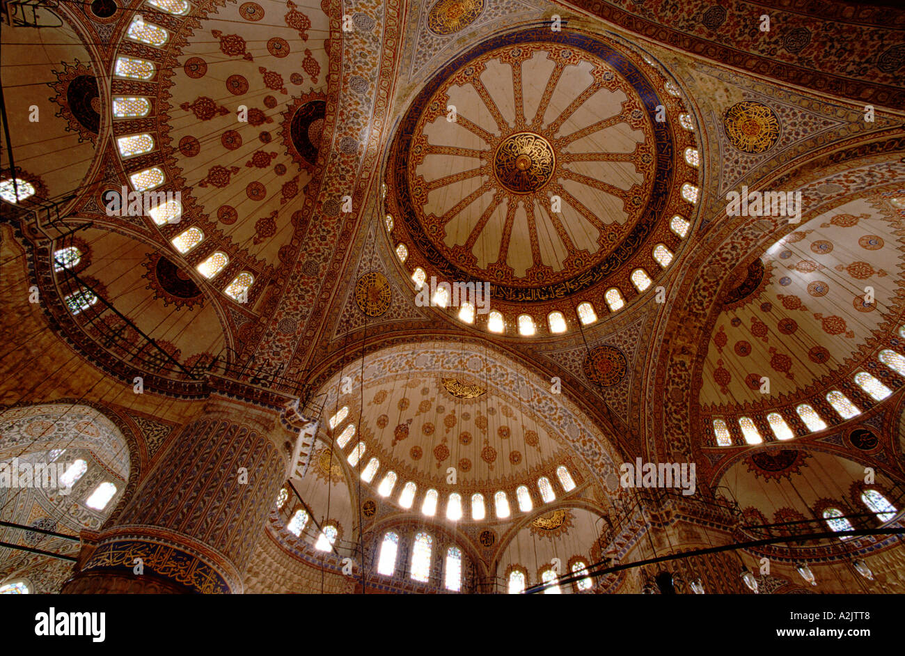 Turkey, Istanbul, Blue Mosque. Named for the blue Iznik tiles. Ornate ...