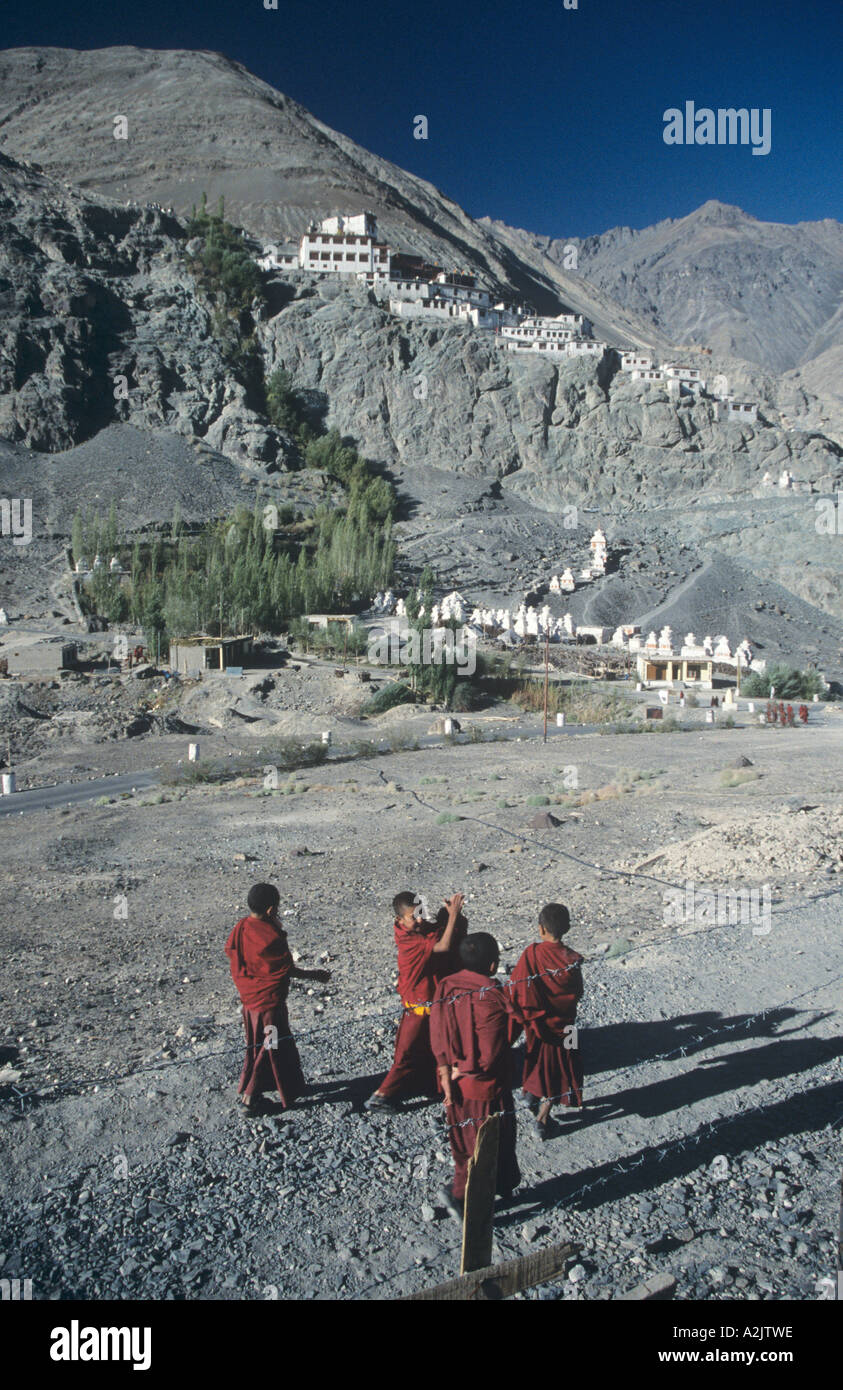 India, young monks returning to their monastery in the remote Nubra ...