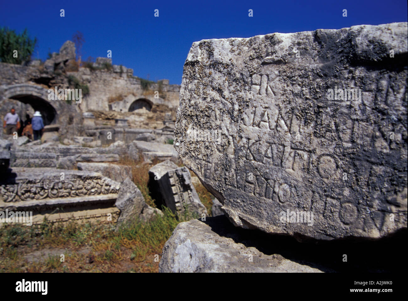 Europe, Turkey, Perge, Greco-Roman ruins, intricately carved ...