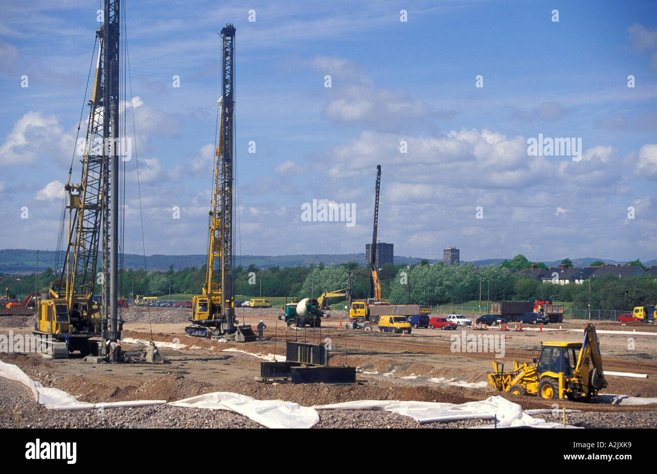 Piling construction for new Tesco Cardiff Bay Wales UK Stock Photo - Alamy