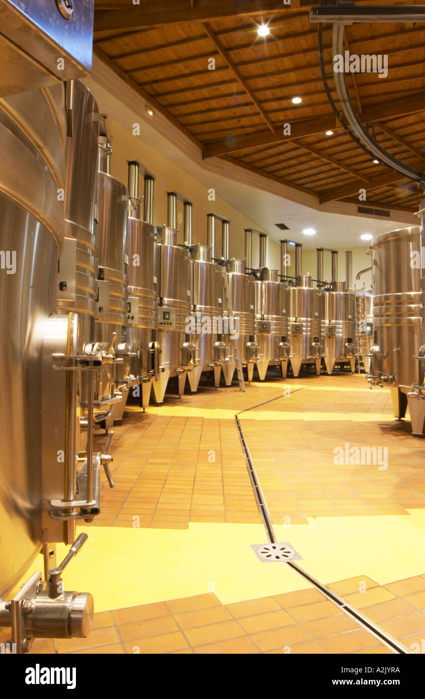 The winery with stainless steel fermentation vats. It is built in a ...
