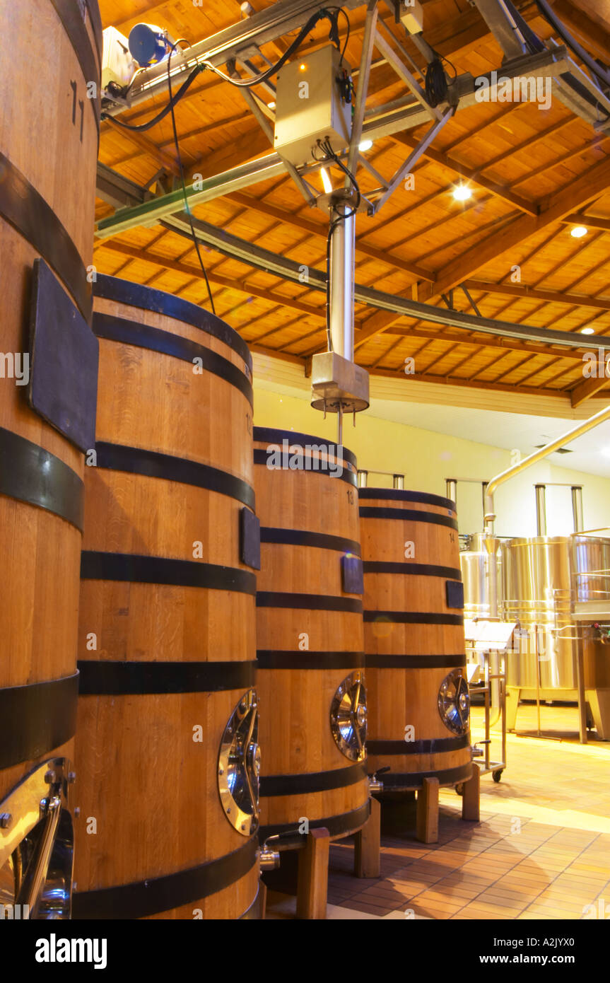 The winery with wooden fermentation vats. It is built in a circular ...