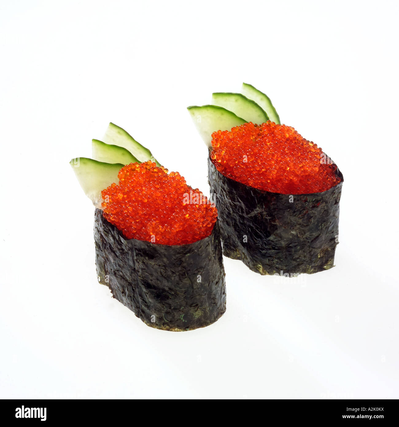 Fish roe and cucumber Gunkan rolls Japanese Sushi Stock Photo - Alamy