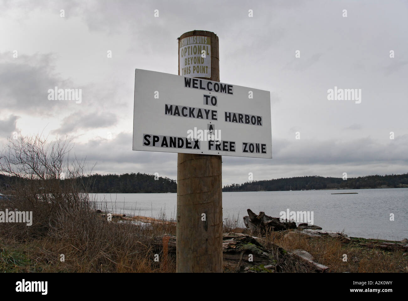"Spandex Free Zone sign, Lopez Island Stock Photo - Alamy