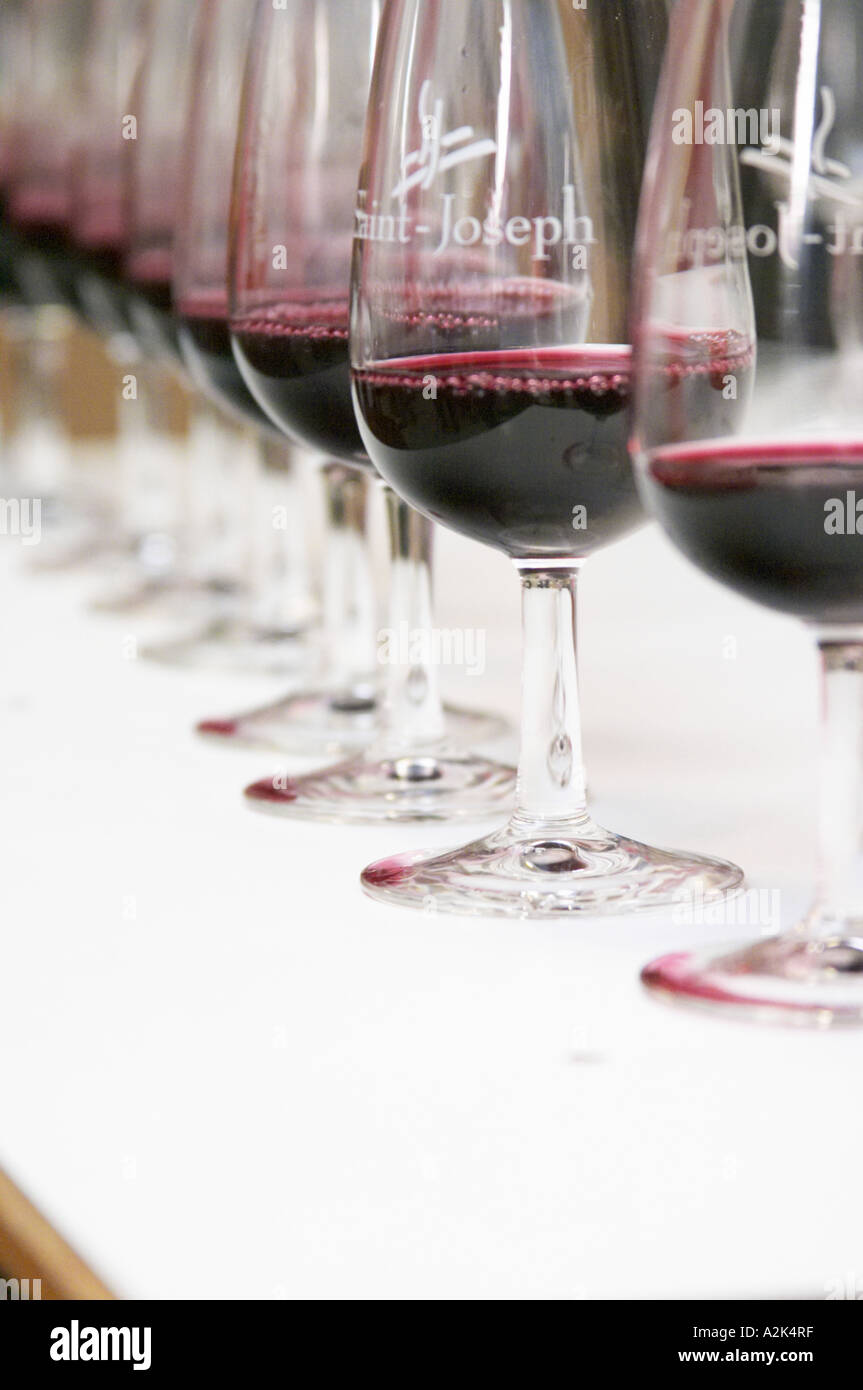 Glasses of red Saint Joseph or Cornas with glasses marked with Saint ...