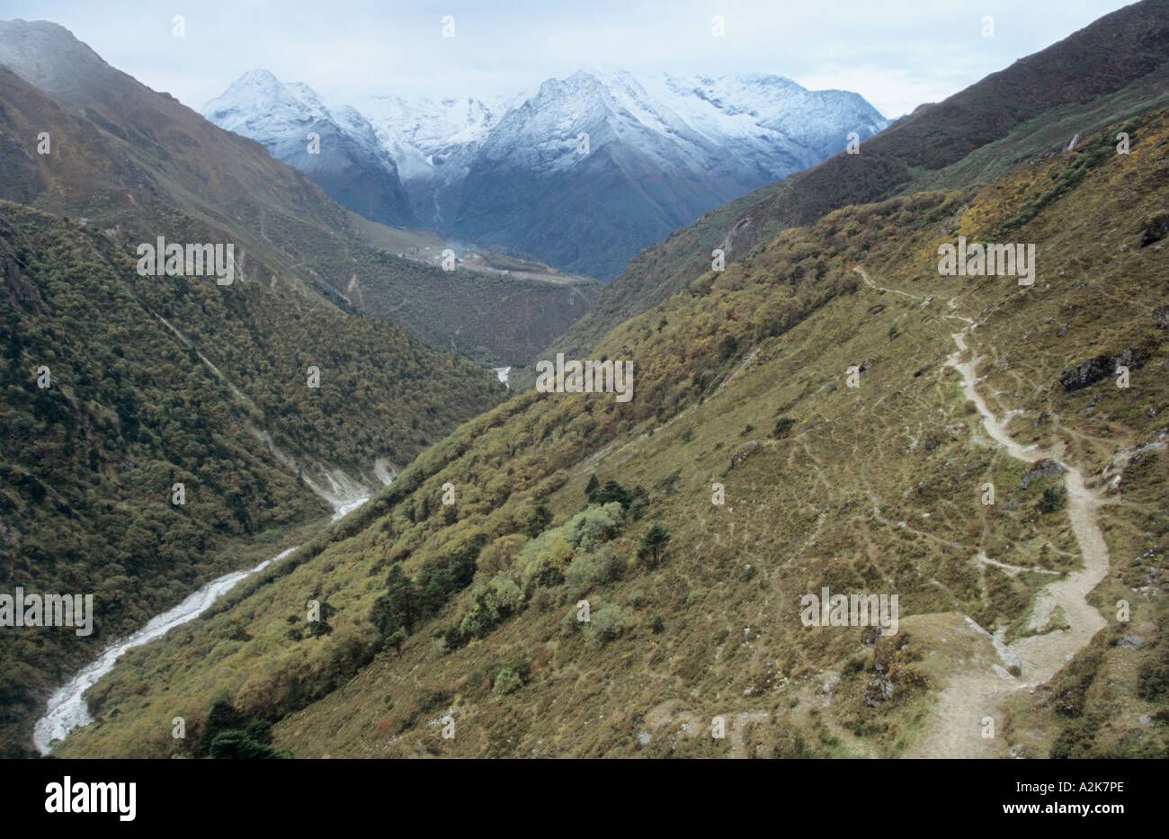 Nepal, looking back down a valley in the Everest region Stock Photo - Alamy
