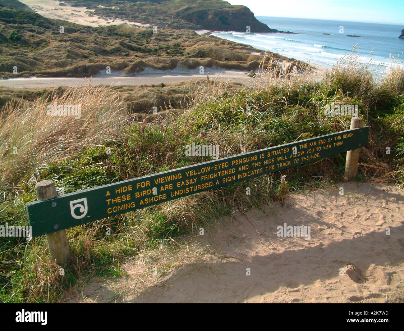 NZ, Oamaru. Penguin Beach sign Stock Photo - Alamy