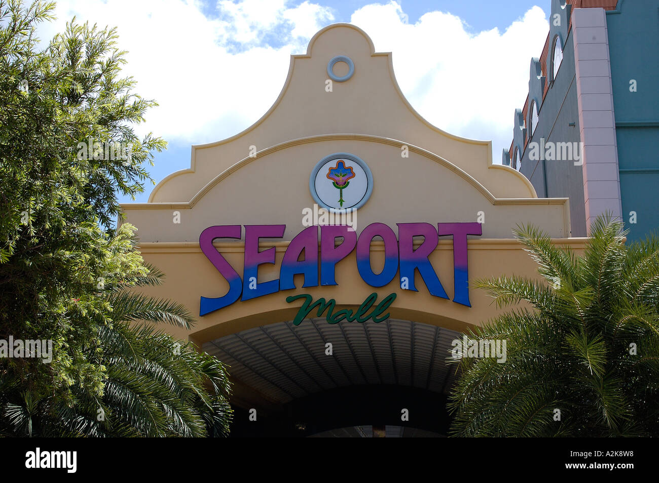 Aruba, Oranjestad stores, Seaport Mall Stock Photo - Alamy