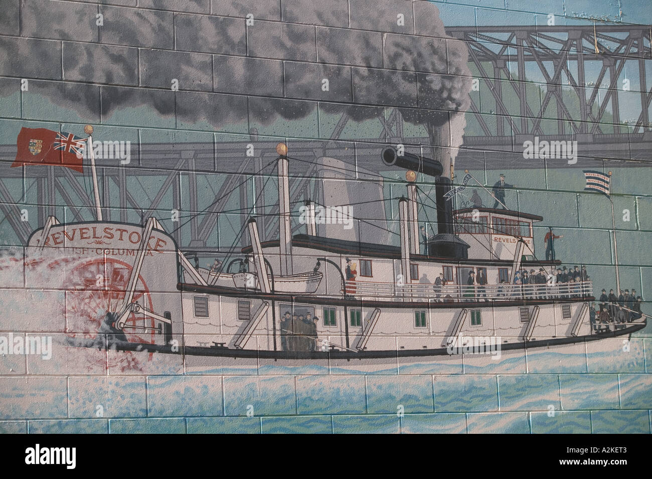 CANADA, British Columbia, Revelstoke. Riverboat Mural / Columbia River ...