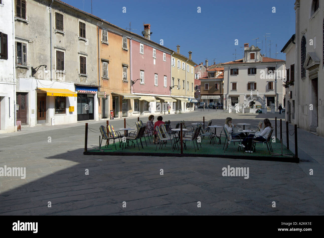 square with fountain in the historic center of Koper or Capodistria ...