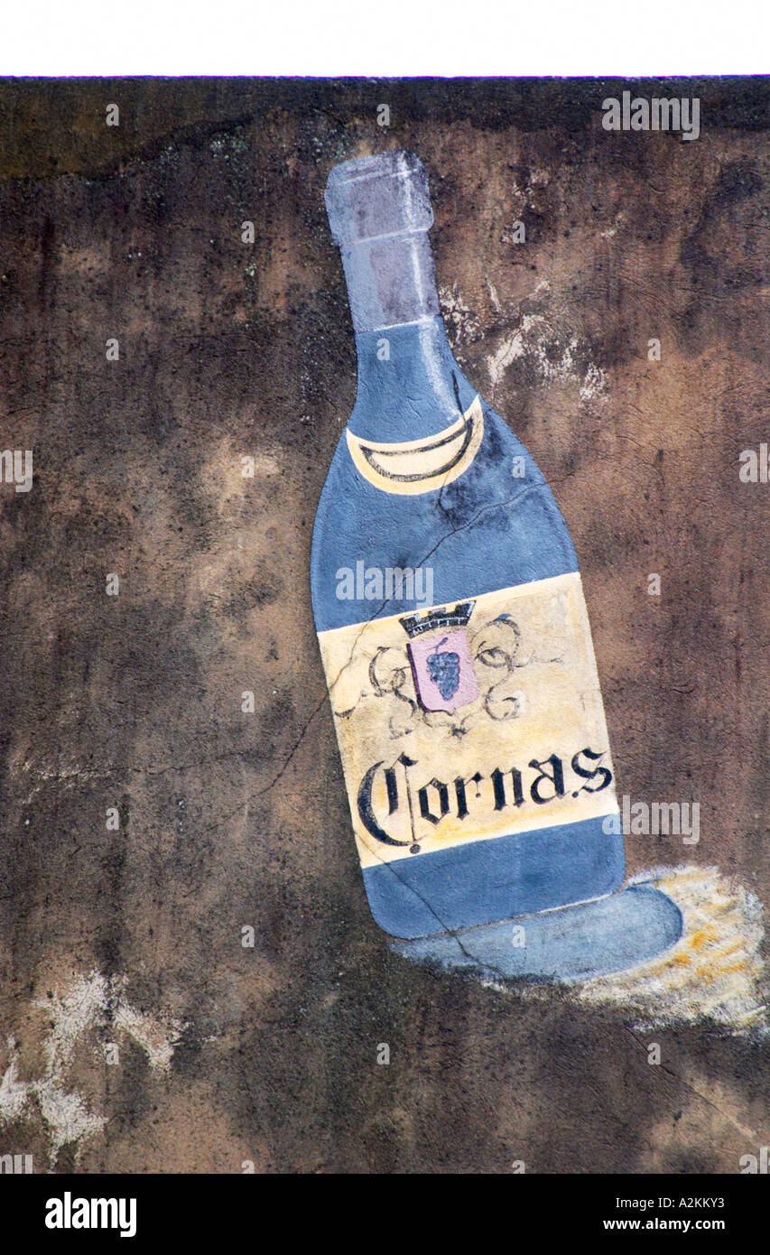Wall painting of a bottle of Cornas. Alain Voge, Cornas, Ardeche ...