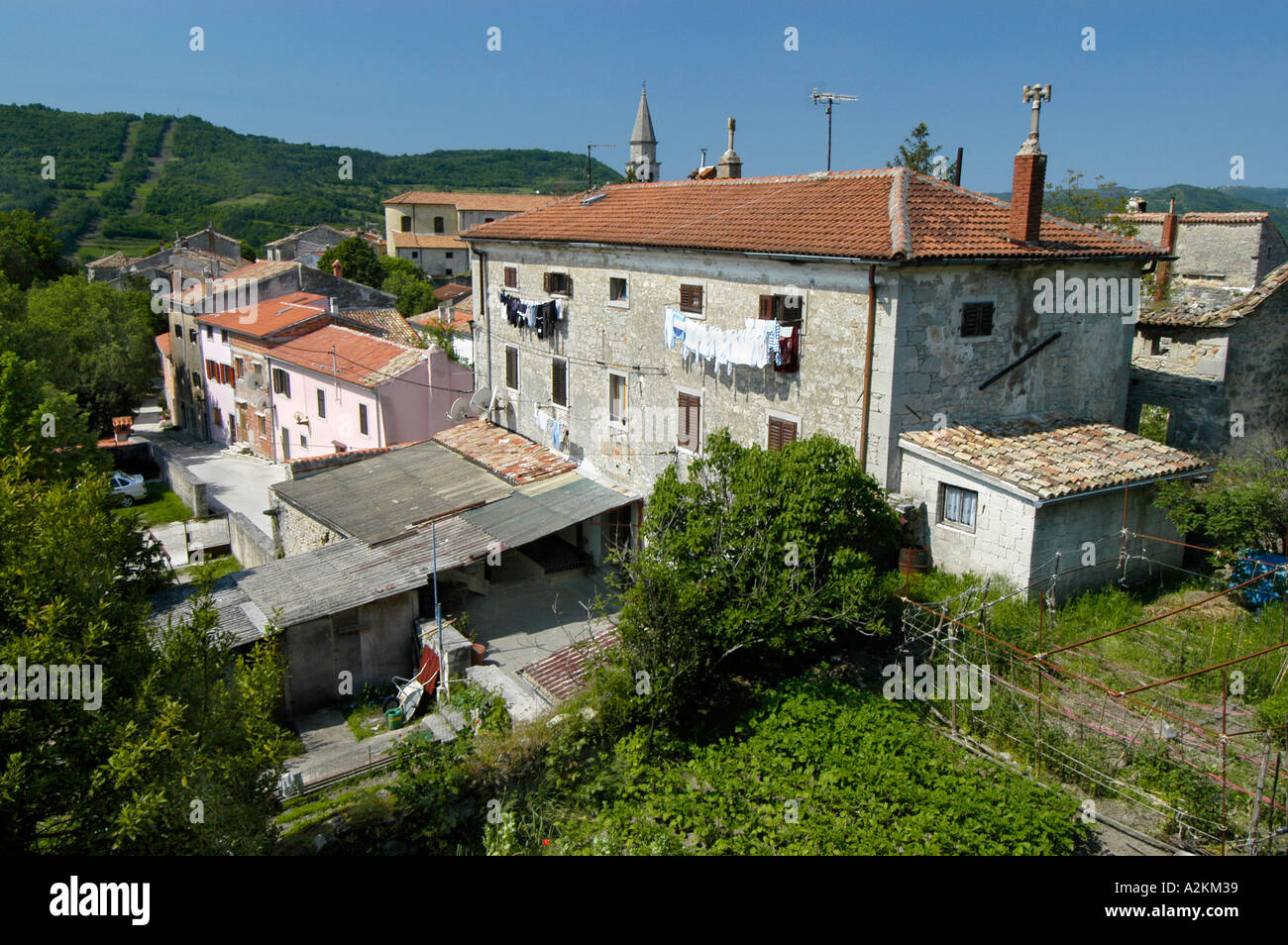 old houses in the mountain village of Buzet in the Mirna valley Stock ...