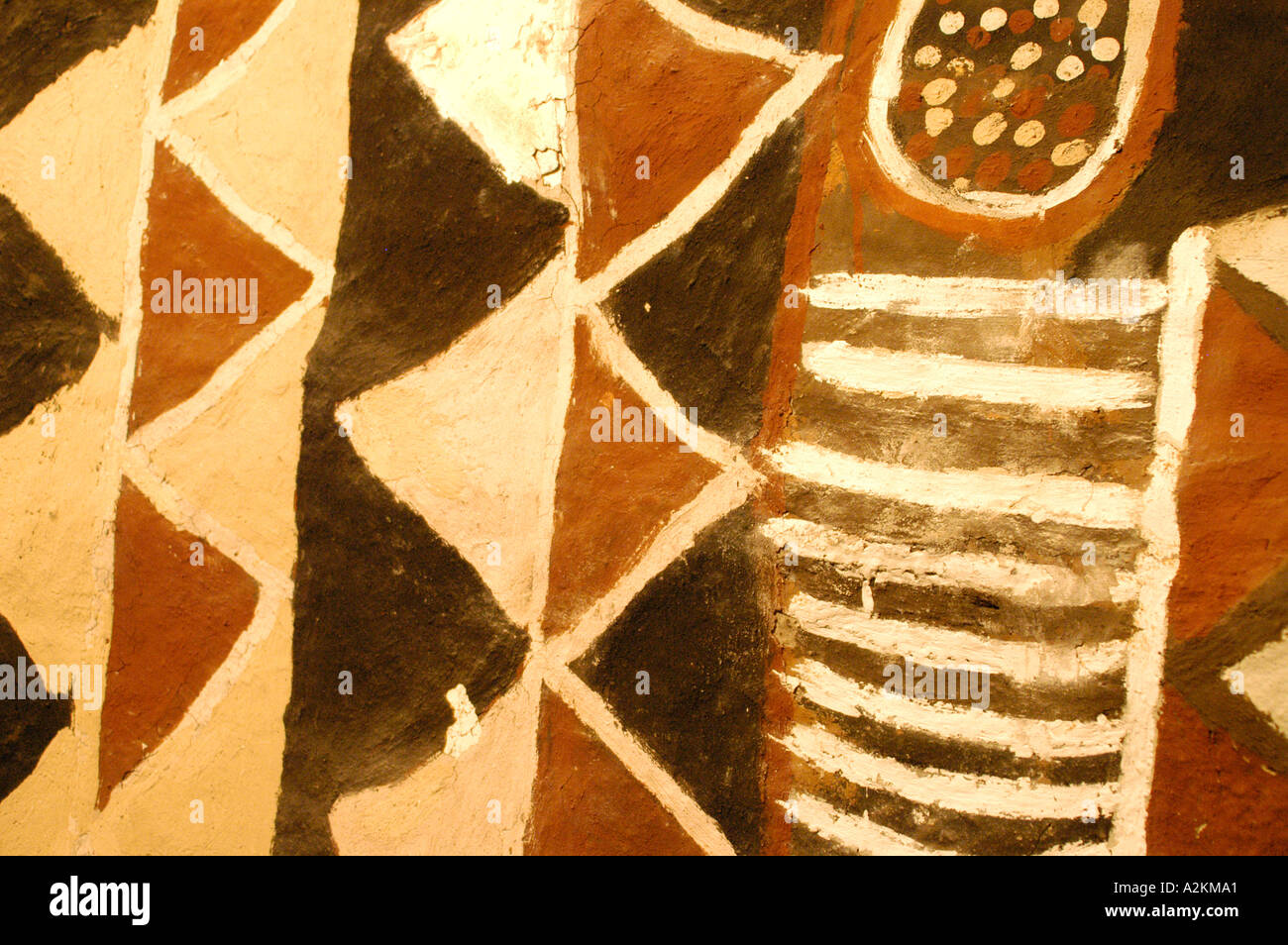 geometrical wallpaintings in a traditional hut of the Bemba people ...