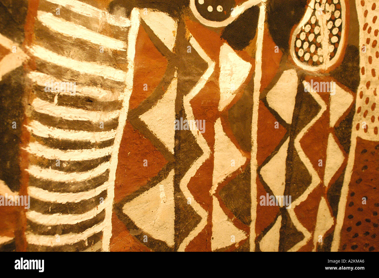 geometrical wallpaintings in a traditional hut of the Bemba people ...