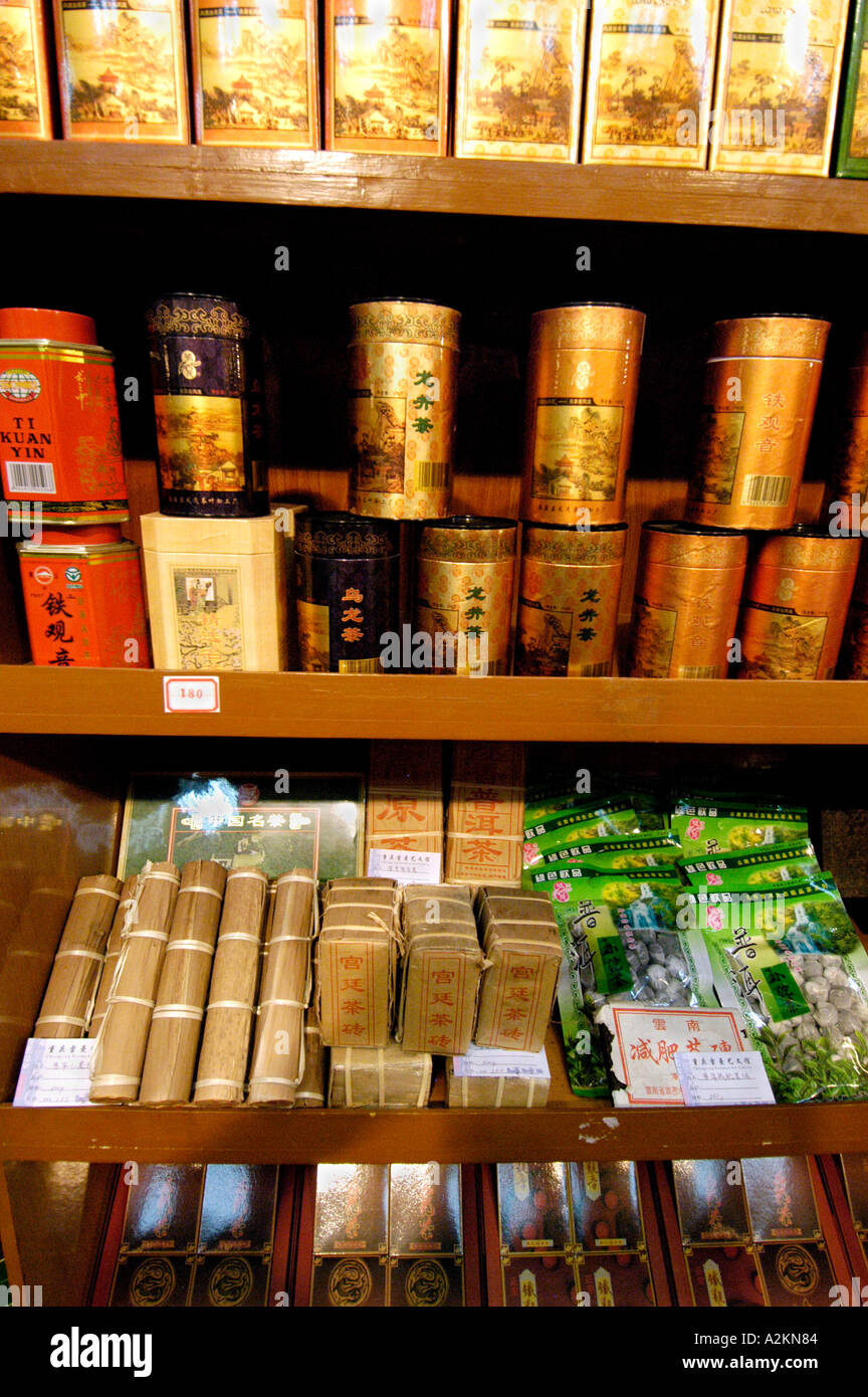 different chinese tea varieties at a tea shop Stock Photo - Alamy