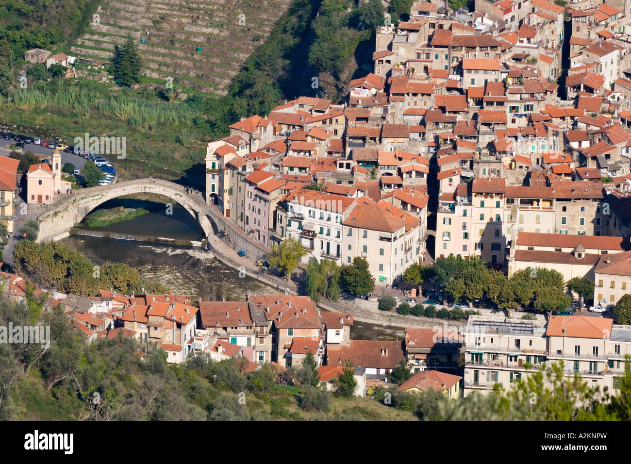 Cityscape from the western hills Dolceacqua Ligury Italy Stock Photo ...