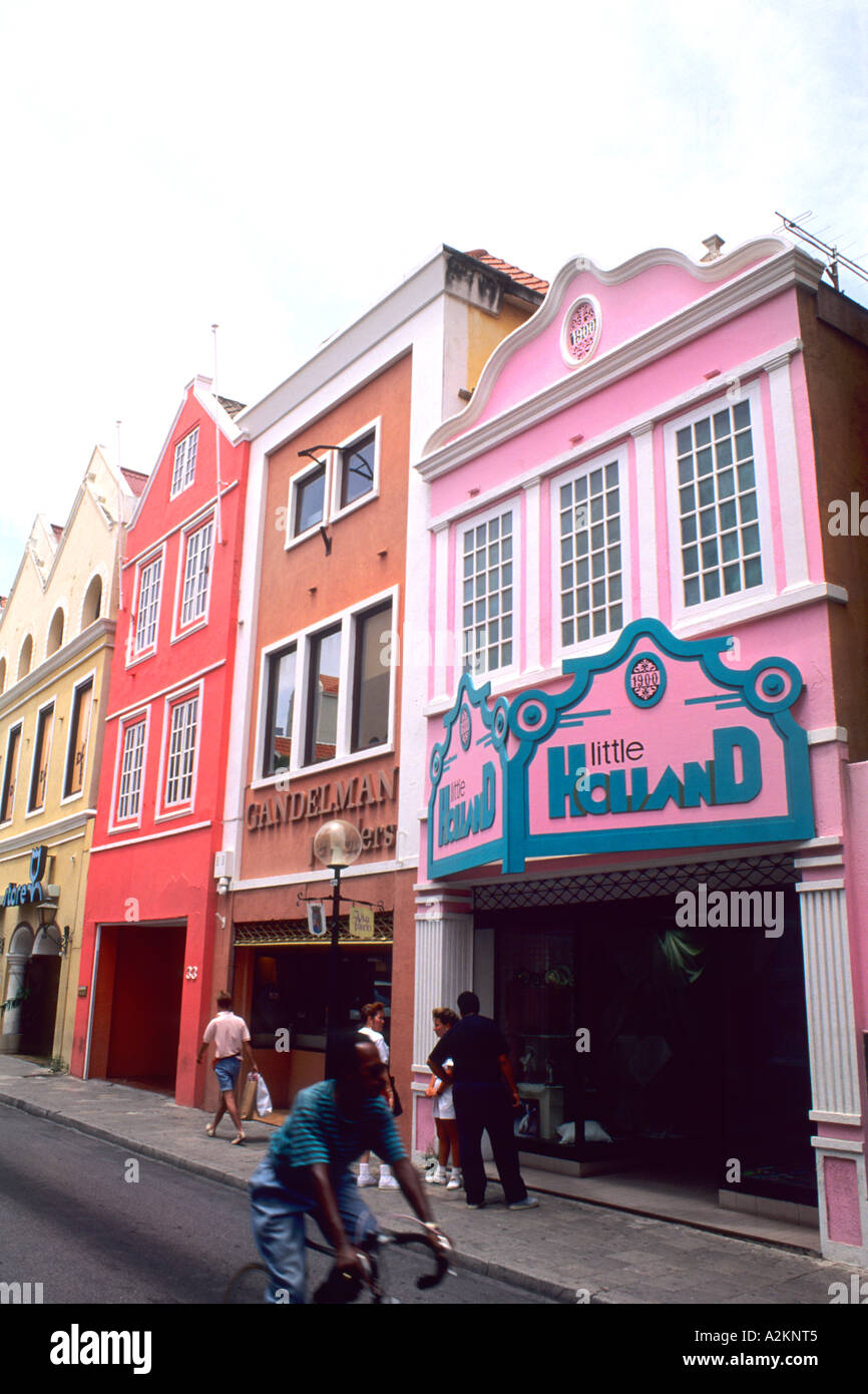 Shopping in colorful houses in downtown Curacao Caribbean Stock Photo ...