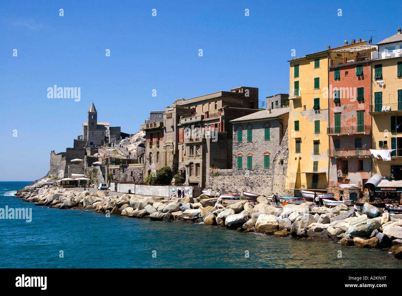 The harbour and San Pietro church Portovenere Ligury Italy Stock Photo ...