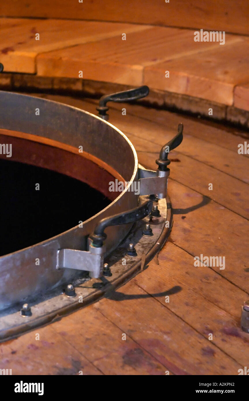 Detail of the top of a wooden fermentation vat. Chateau de Beaucastel ...
