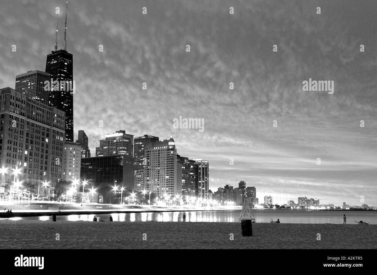 Chicago skyline at dusk from Lake Michigan shoreline Chicago Cook ...