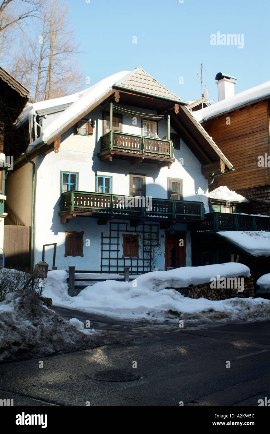 Austrian family homes with balconies and steep slanting roofs Stock ...