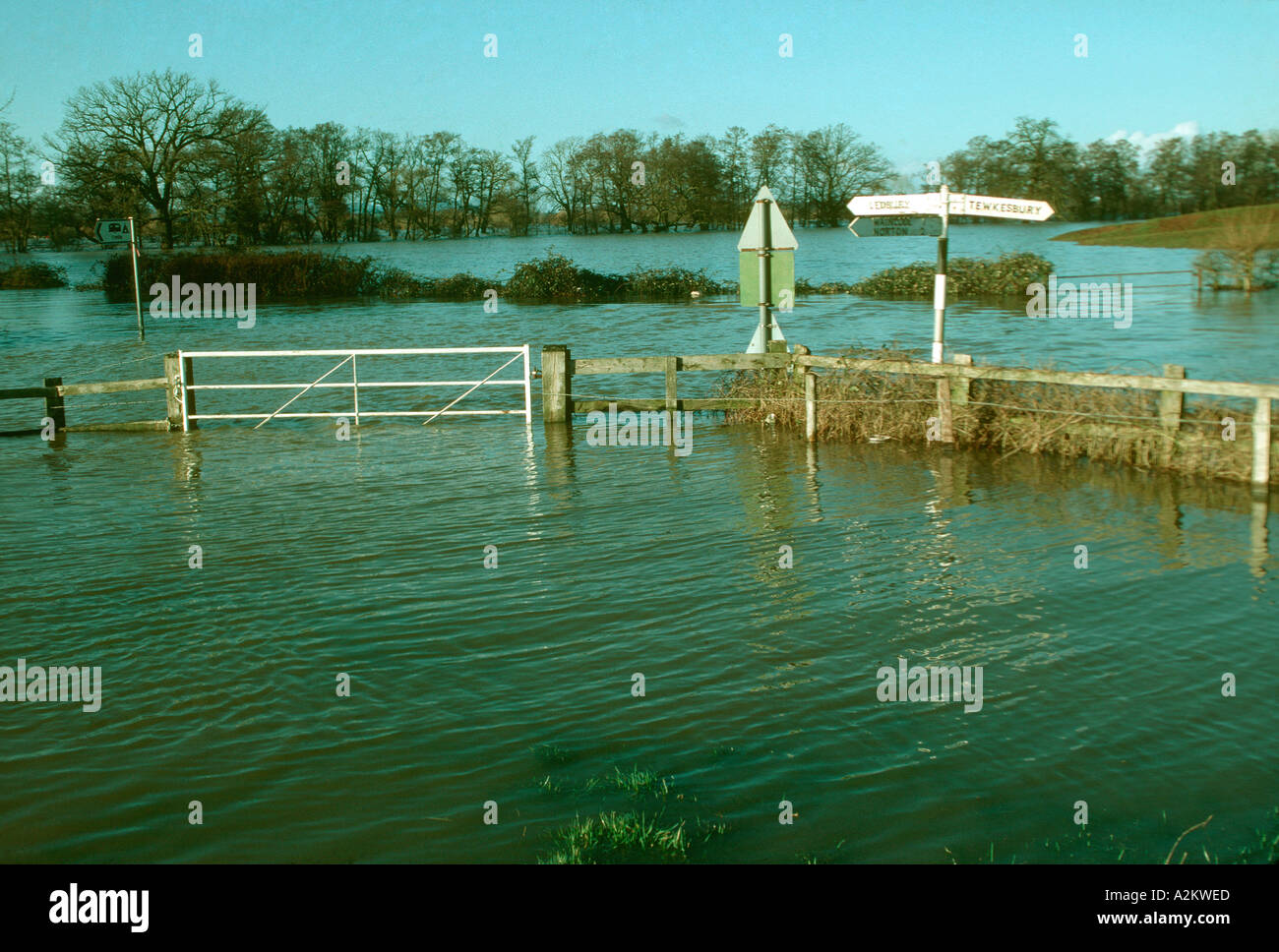Flooding inundating land alongside River Severn Hawbridge UK Stock ...