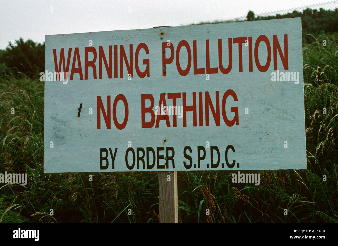 No Bathing pollution warning sign Pembrokeshire National Park South ...