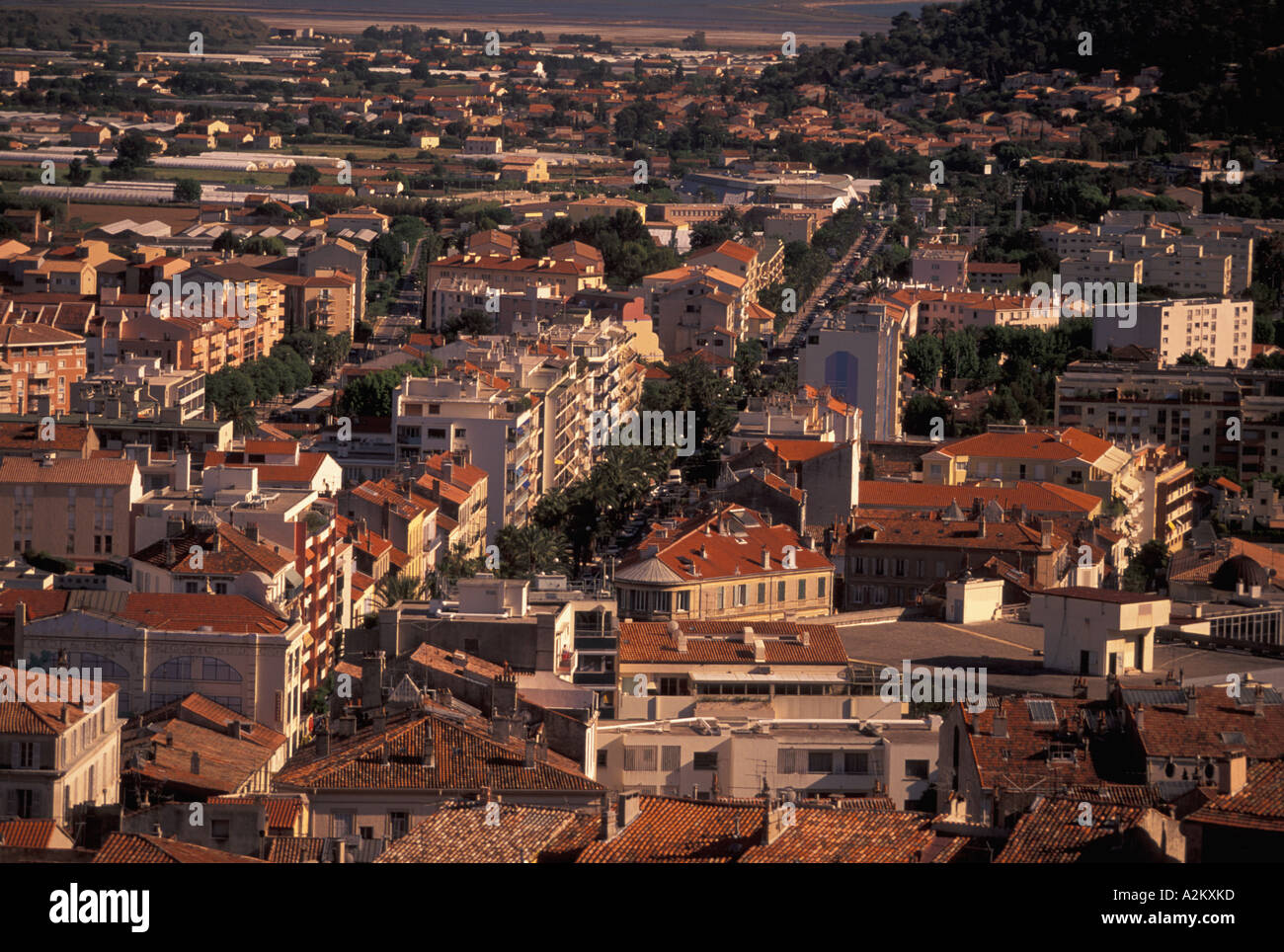 EU, France, Cote D'Azur, Var, Hyeres. Old city view from Jardin de ...