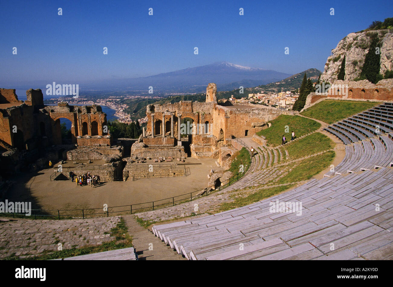 Italy Sicily Taormina Il Teatro Greek Amphitheatre Mt Etna in distance ...
