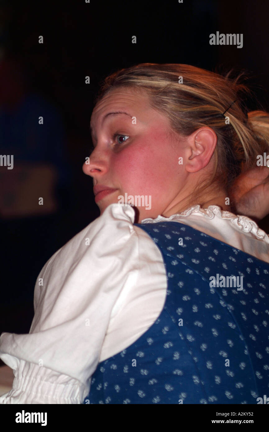 Blonde attractive Austrian Female wearing traditional Tirolean clothing ...