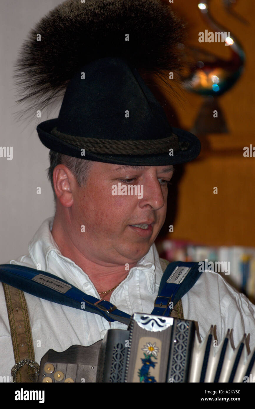 Austrian male wearing tradition Tirolean clothing at a party night ...