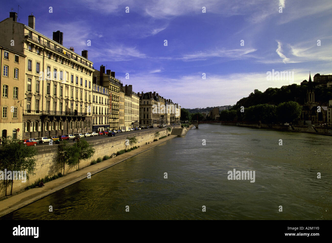 Europe, France, Rhone Valley, Lyon. Saone River, Quai Tilsitt with ...
