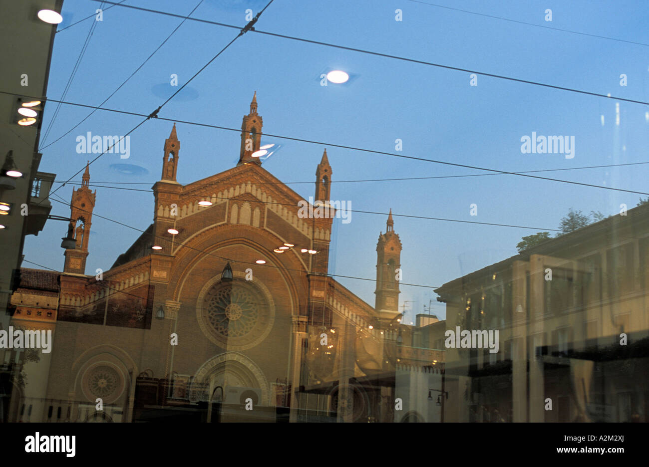 Piazza del Carmine reflects into a window Milan Lombardy Italy Stock ...