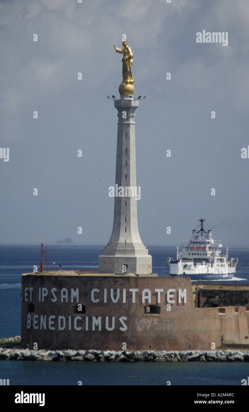 Europe, Italy, Messina, Virgin Mary monument at harbor entrance Stock ...