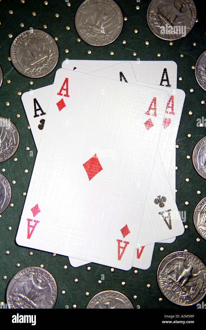 Ace cards and coins Stock Photo - Alamy