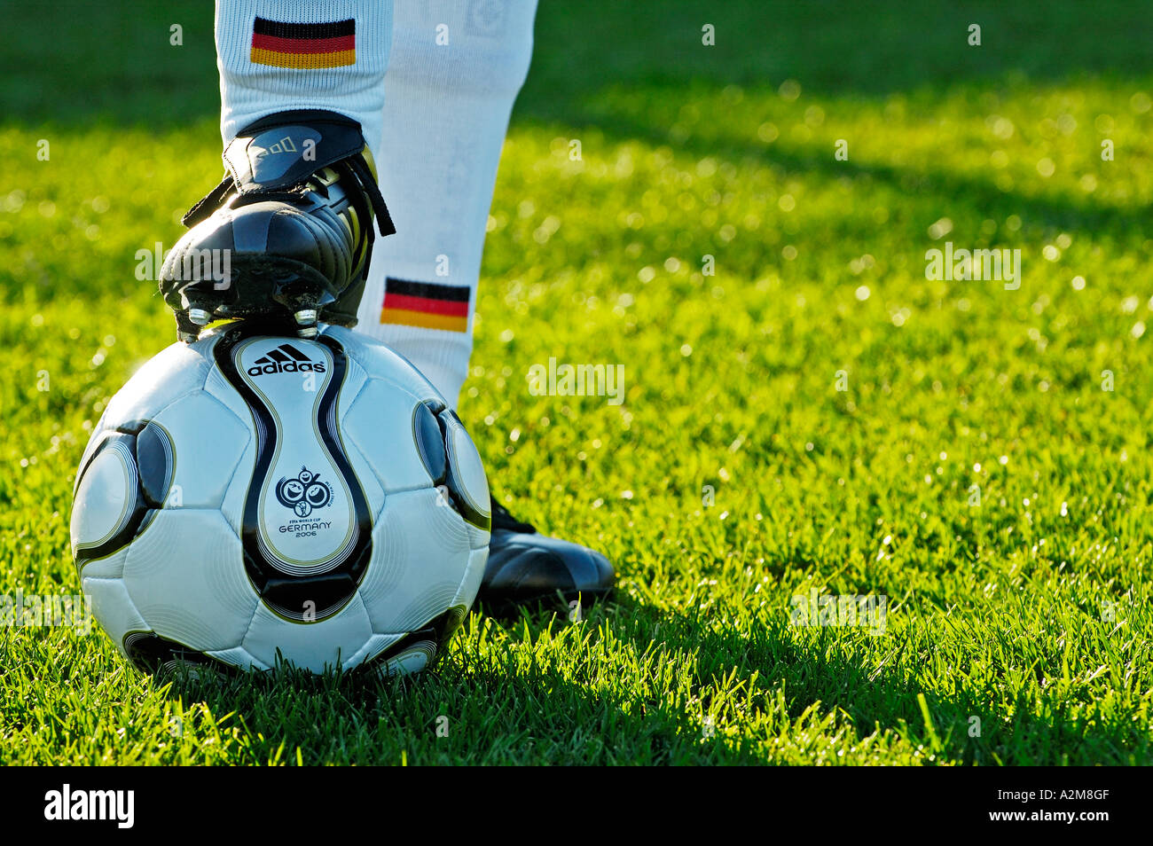 the legs of a german national soccer player and the official ball of ...