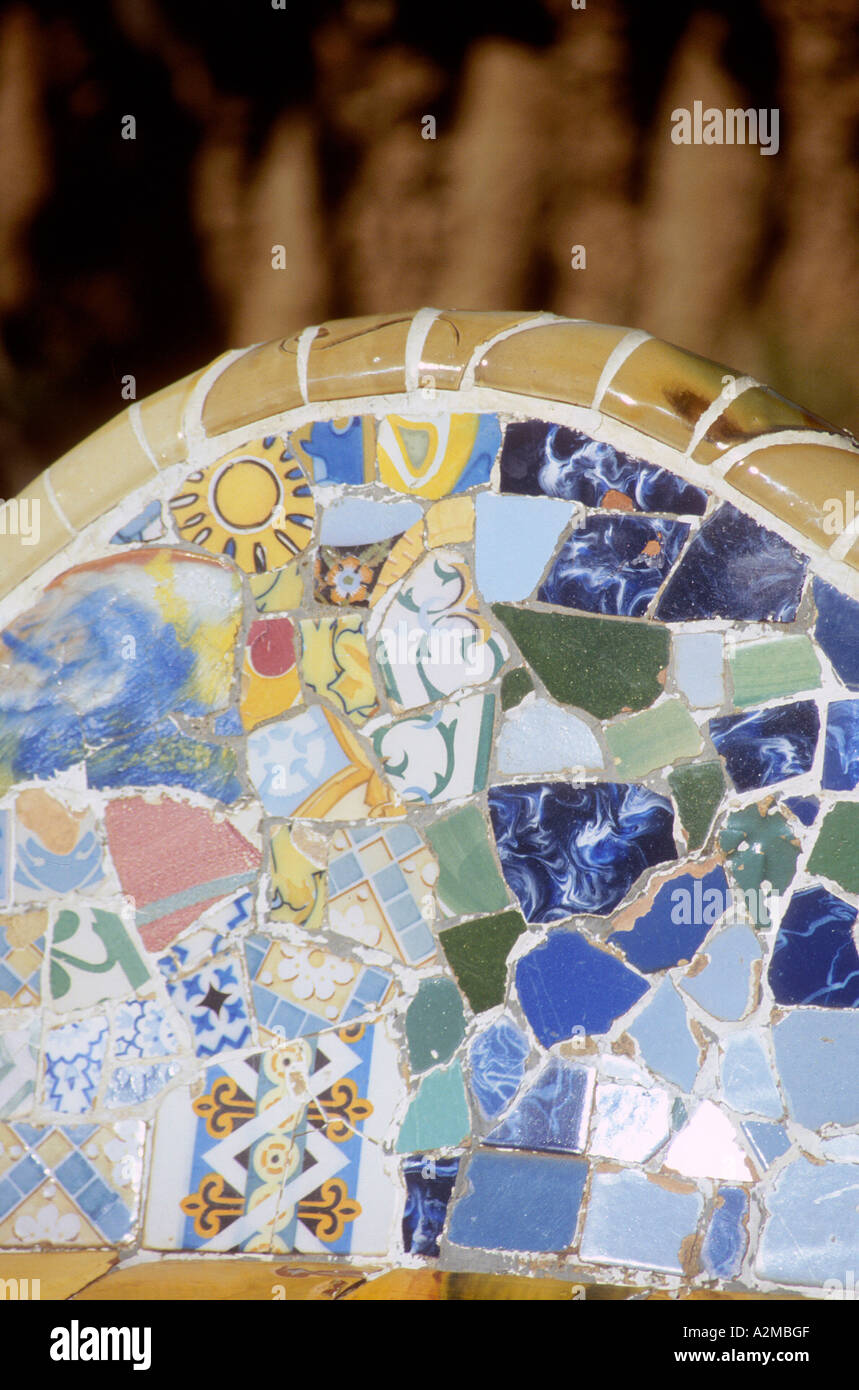 Close-up of Gaudi-inspired ceramic tile bench Stock Photo - Alamy