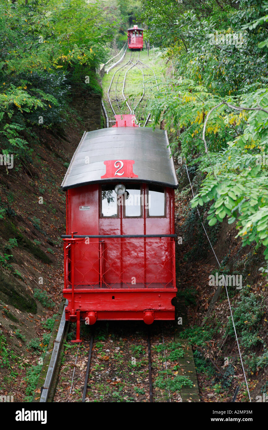 Funicular railway Montecatini Terme trains on the track to the the hill ...