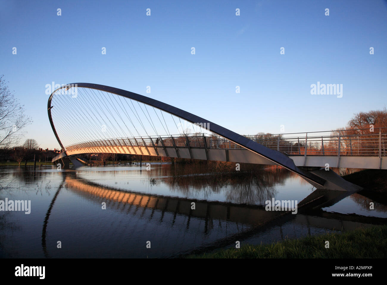 York Millennium Bridge with the River Ouse in flood Dec 2006, York ...