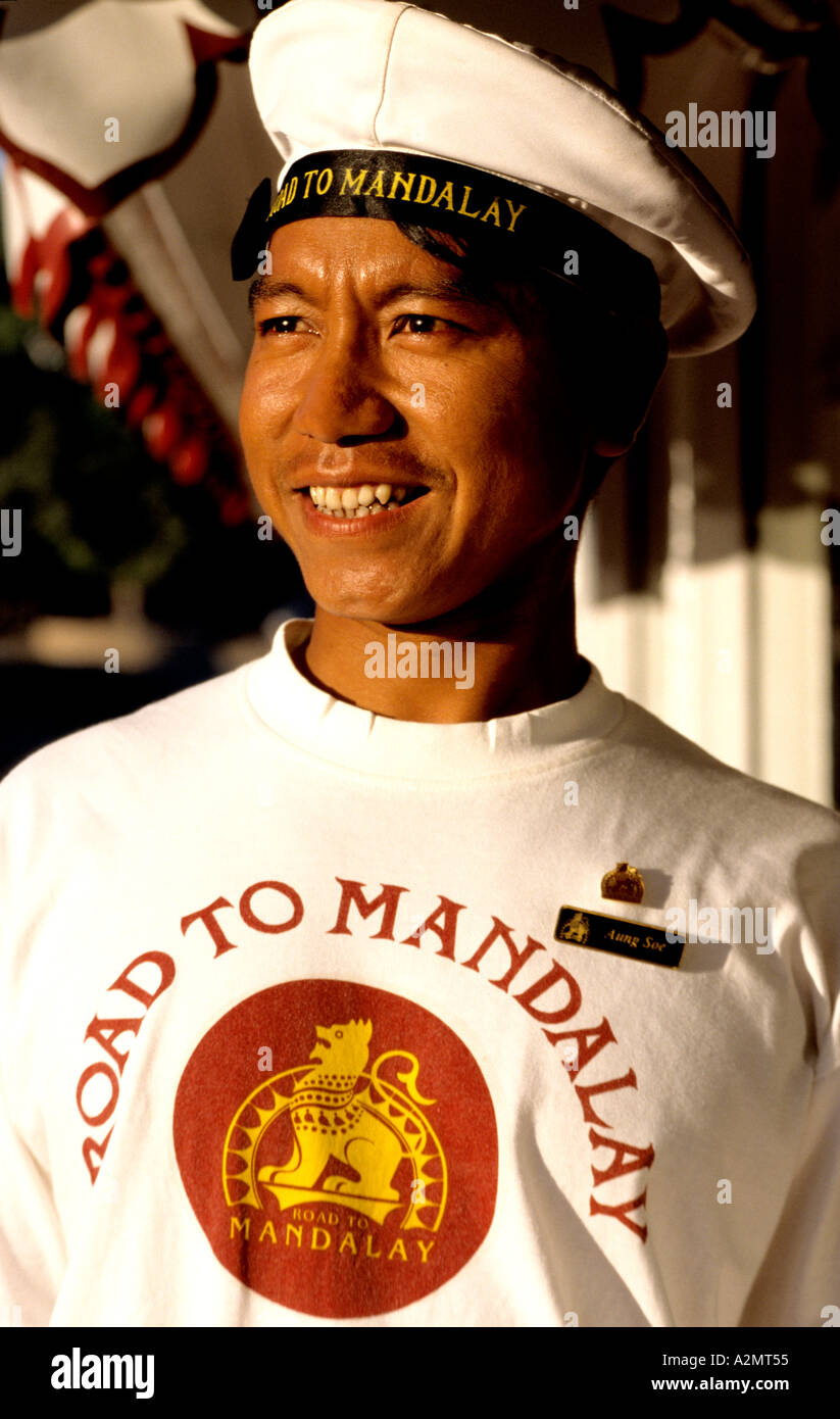 Smiling sailor welcomes passengers onboard the Orient Express River ...